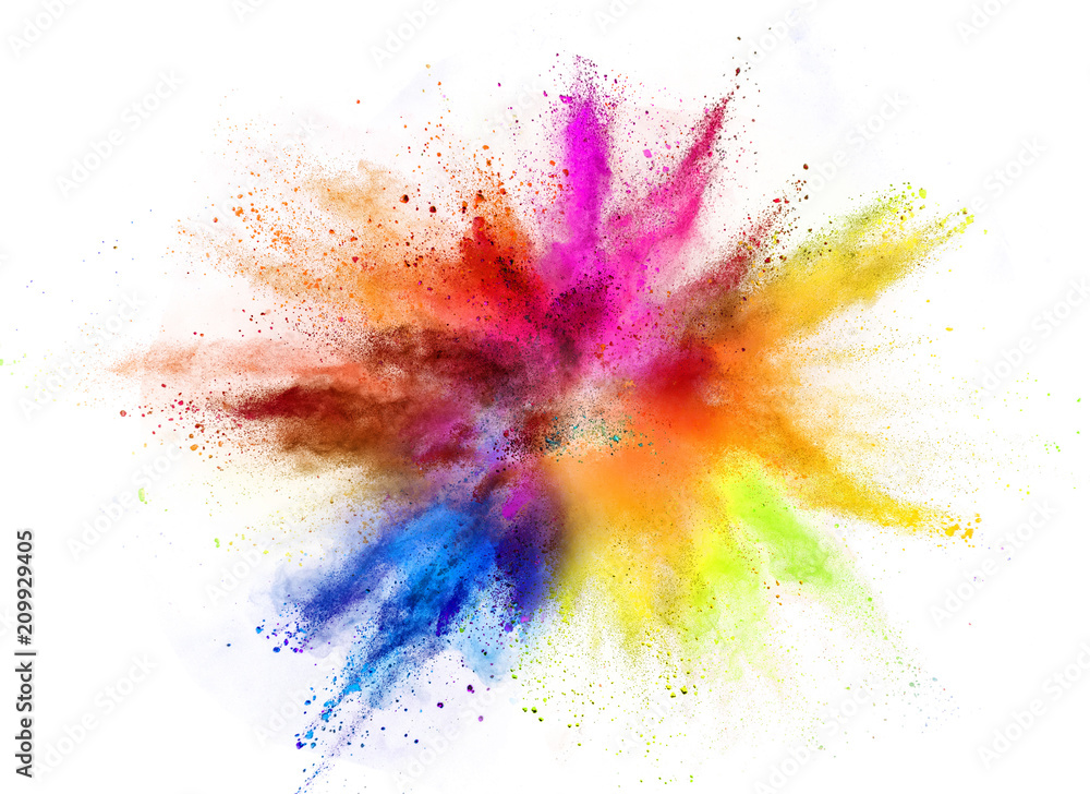 Colored powder explosion isolated on white background. Stock Photo ...