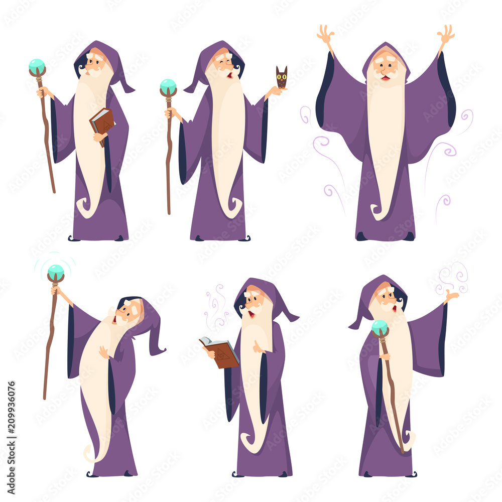 Cartoon wizard character in various poses Stock Vector | Adobe Stock
