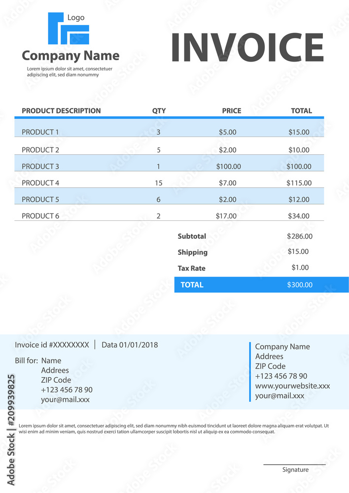 Creative vector illustration of invoice form template for your billing ...