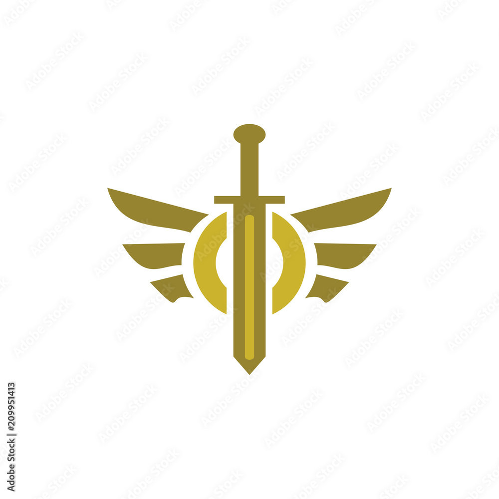 Golden Sword with circle and wing logo vector Stock Vector | Adobe Stock