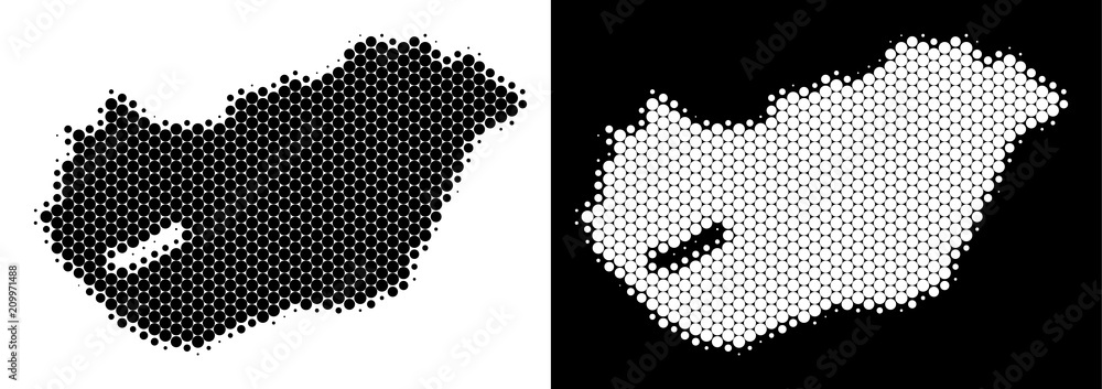 Pixel halftone Hungary map. Vector geographic scheme on white and black ...