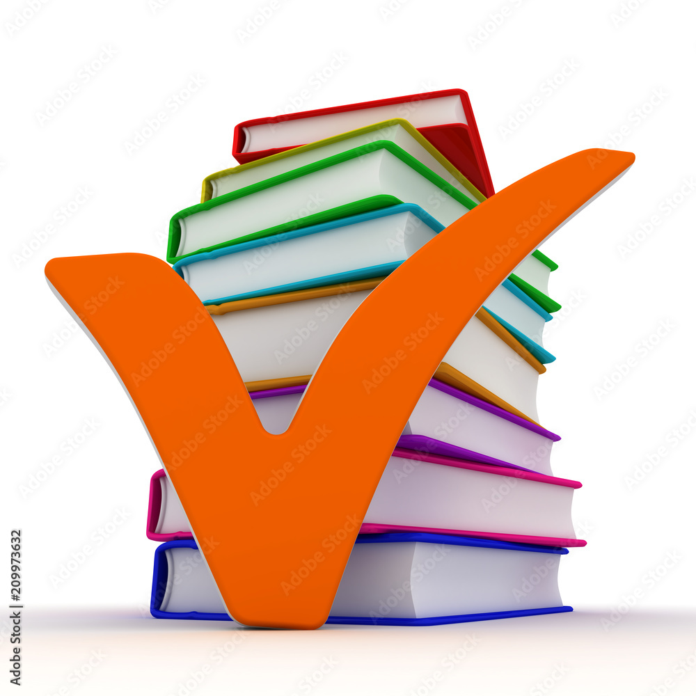 Check mark and books - conceptual image Stock Illustration | Adobe Stock