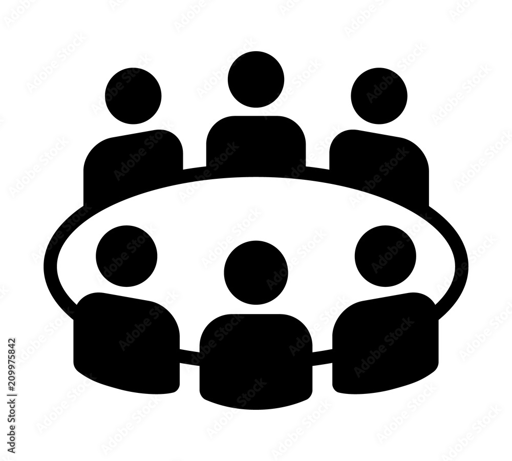 Team business meeting with teamwork and collaboration flat vector icon ...