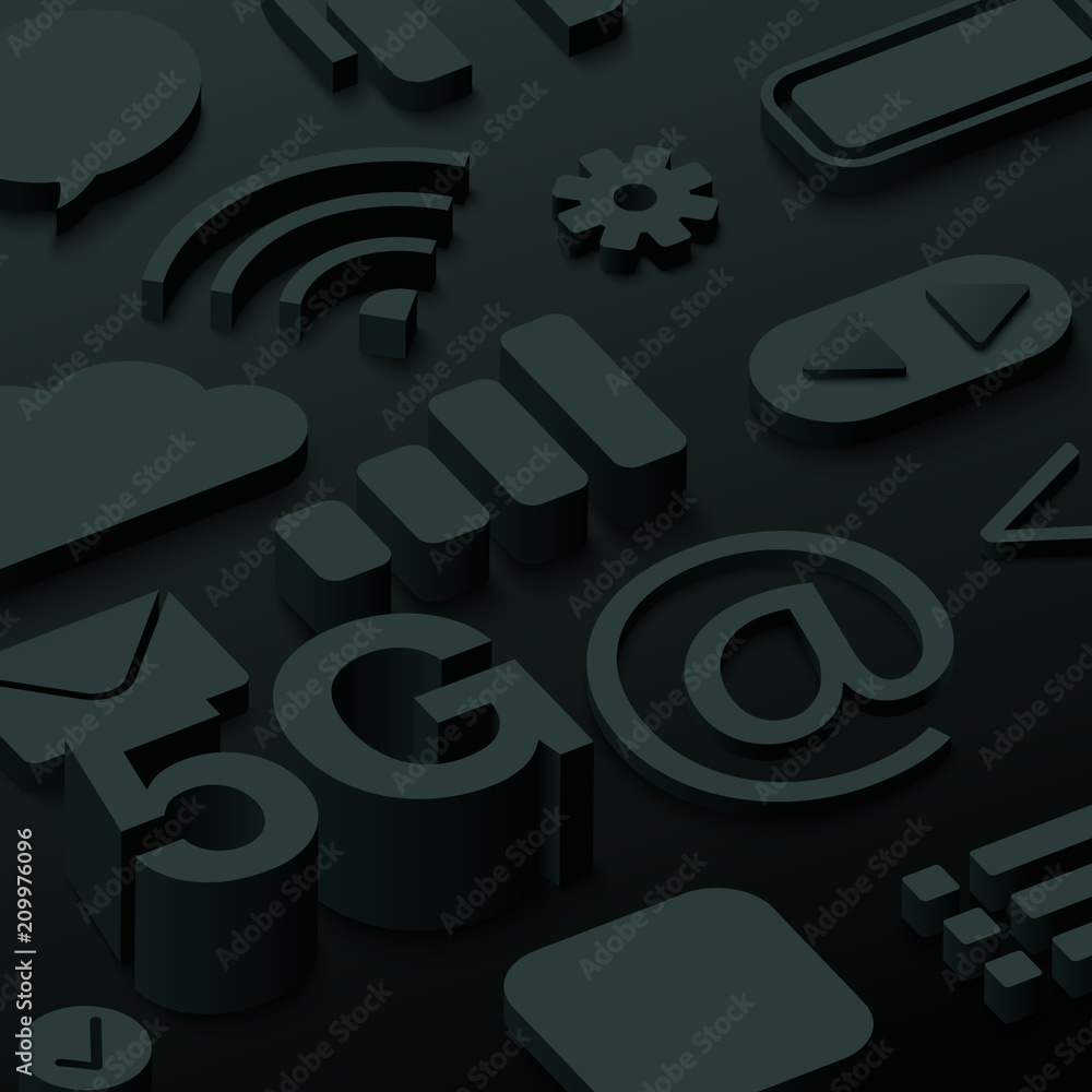 Black 3d 5G background with web symbols. Stock Vector | Adobe Stock
