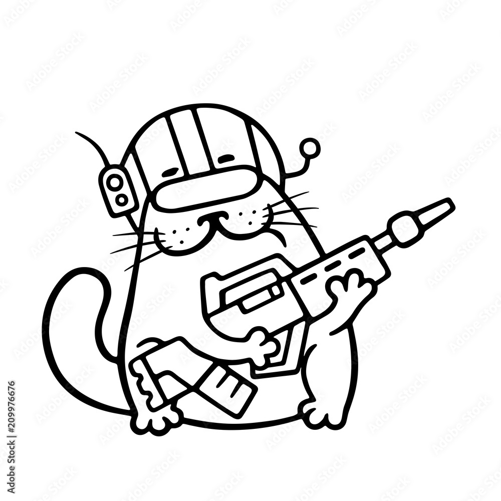 Cartoon cat space marine with large plasma gun. Vector illustration ...