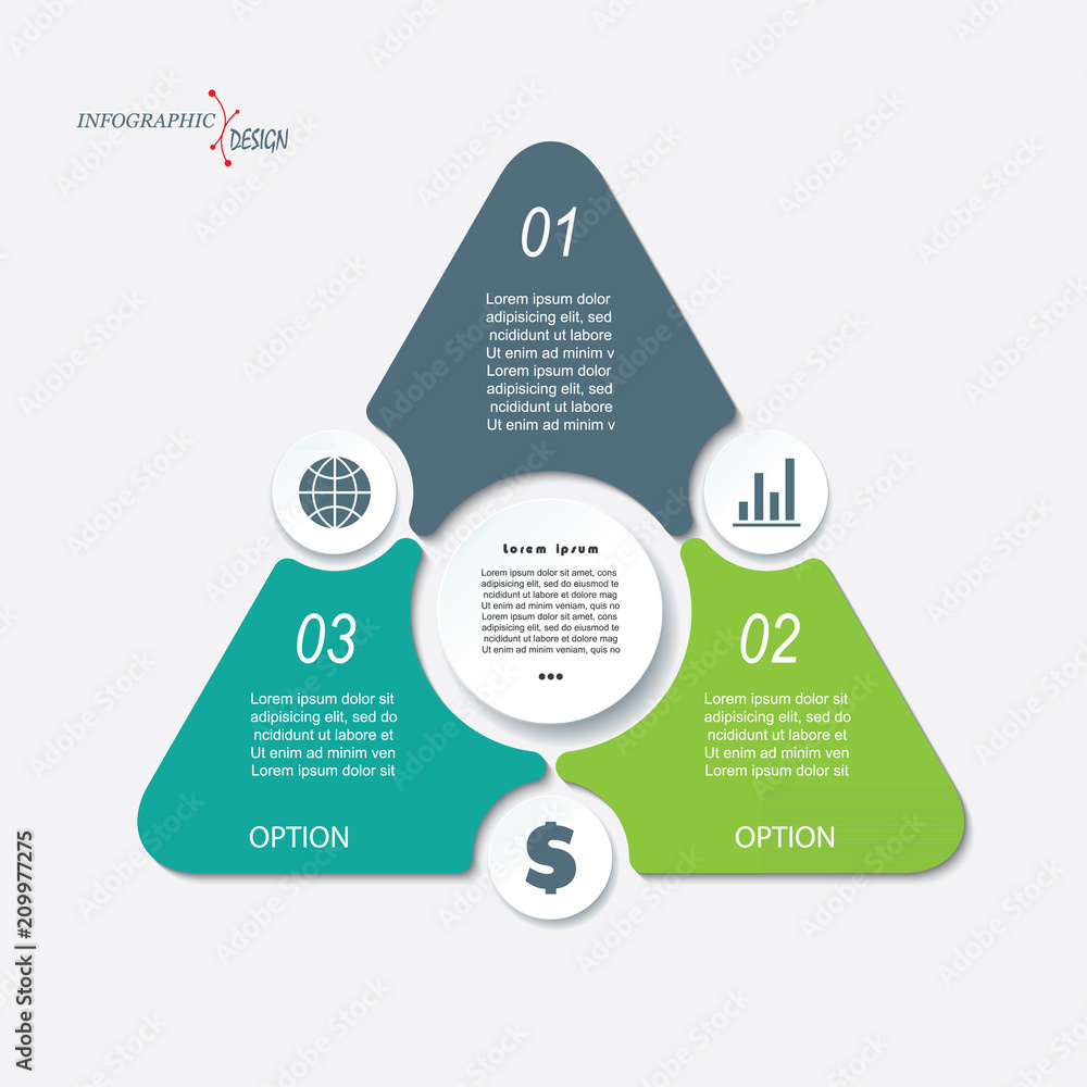 Business concept design with triangle and 3 segments. Infographic ...
