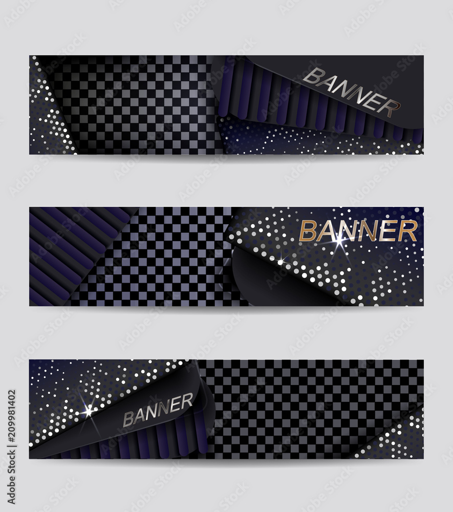 Abstract 3D set of banners with black paper layers. Vector Geometric ...
