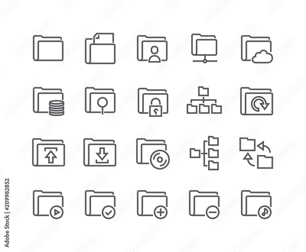 Editable simple line stroke vector icon set,Various folders System ...