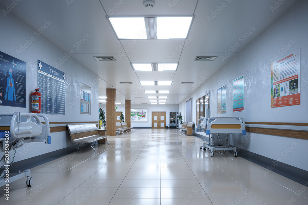 Hallway the emergency room and outpatient hospital. 3d illustration ...