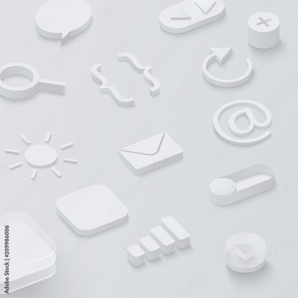 Grey 3d background with web symbols. Stock Vector | Adobe Stock