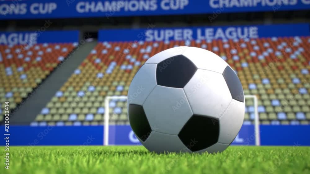 Camera moves from left to right until a classic soccer ball comes into ...