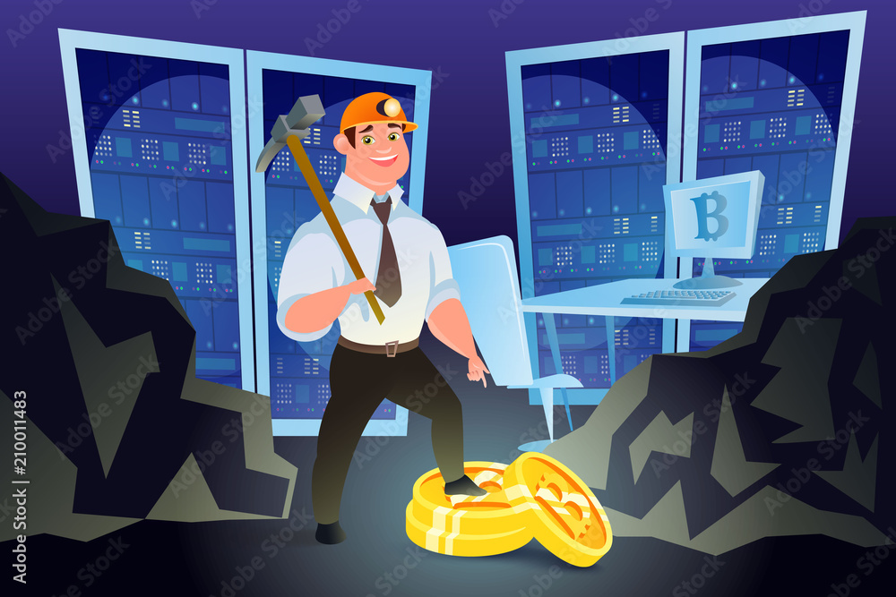 Crypto currency. Mining. Concept. Vector illustration in cartoon style ...
