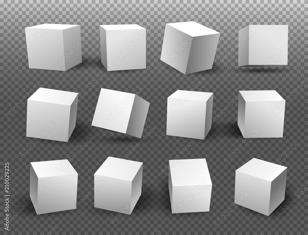 Set of white blocks. 3d modeling white cubes. Vector illustration ...