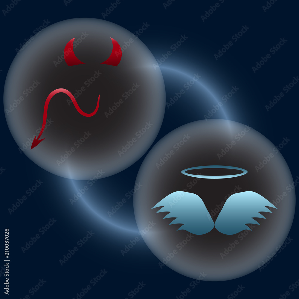 Icons with the symbol of an angel and a demon. Vector illustration ...
