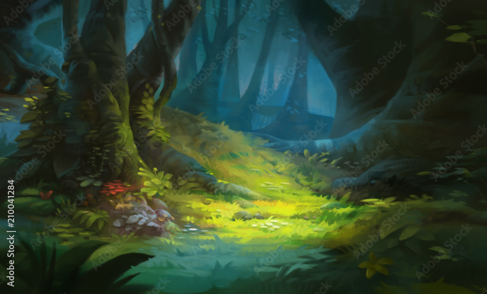Game Art Fantasy Forest Environment. Digital CG Artwork, Concept ...