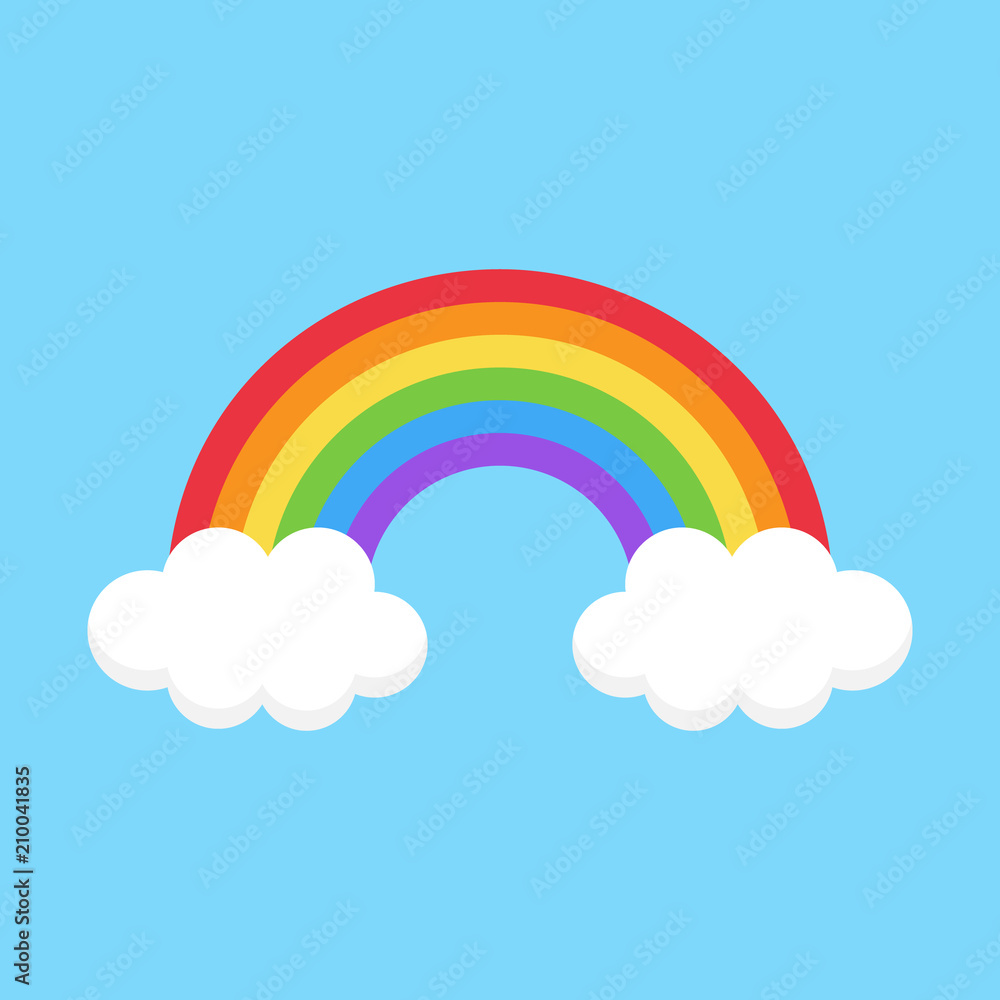 Simple colorful cute rainbow vector illustration. Rainbow on light blue ...