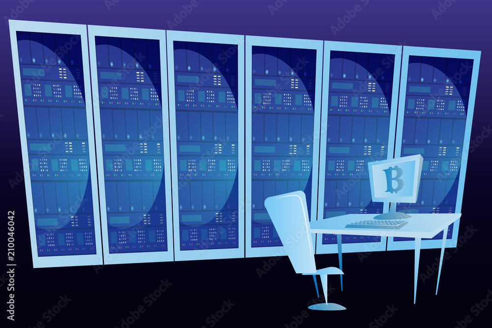 Server room. Mining. Extraction. Concept. Vector illustration in a ...