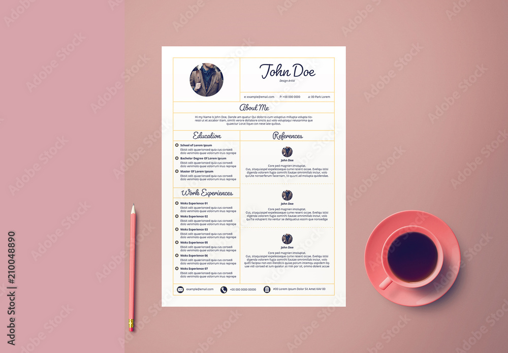 Resume Layout with Yellow Sectioned Border Stock Template | Adobe Stock