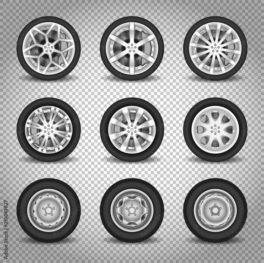 Car wheels vector set isolated on transparent background Stock Vector ...