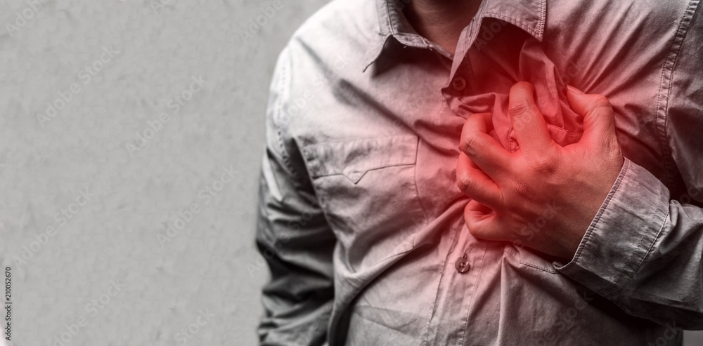 Heart attack concept. Man suffering from chest pain, Health care Stock ...
