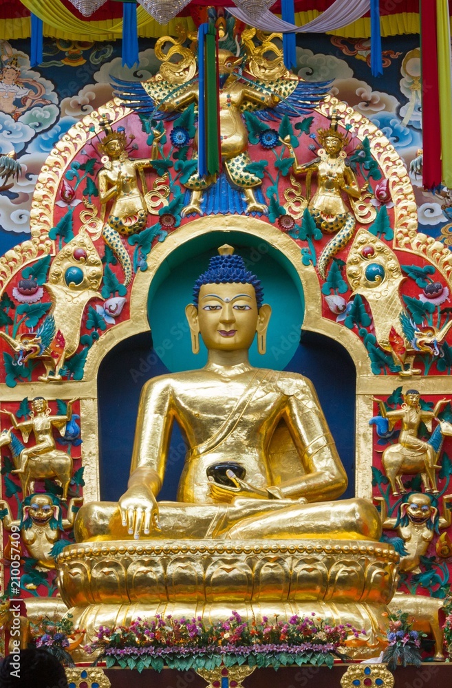 Lord Buddha at Golden Temple in Bylakuppe, Karnataka, India. Buddhism ...