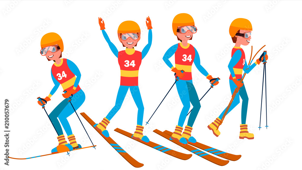 Skiing Male Player Vector. Slope Competition. Recreation Lifestyle. In ...