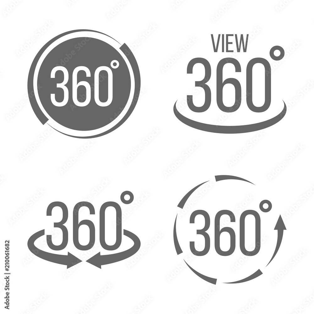 Creative vector illustration of 360 degrees view related sign set ...