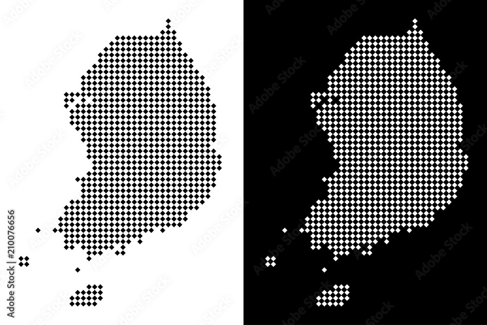 Vector rhombic dot South Korea map. Abstract geographic maps in black ...