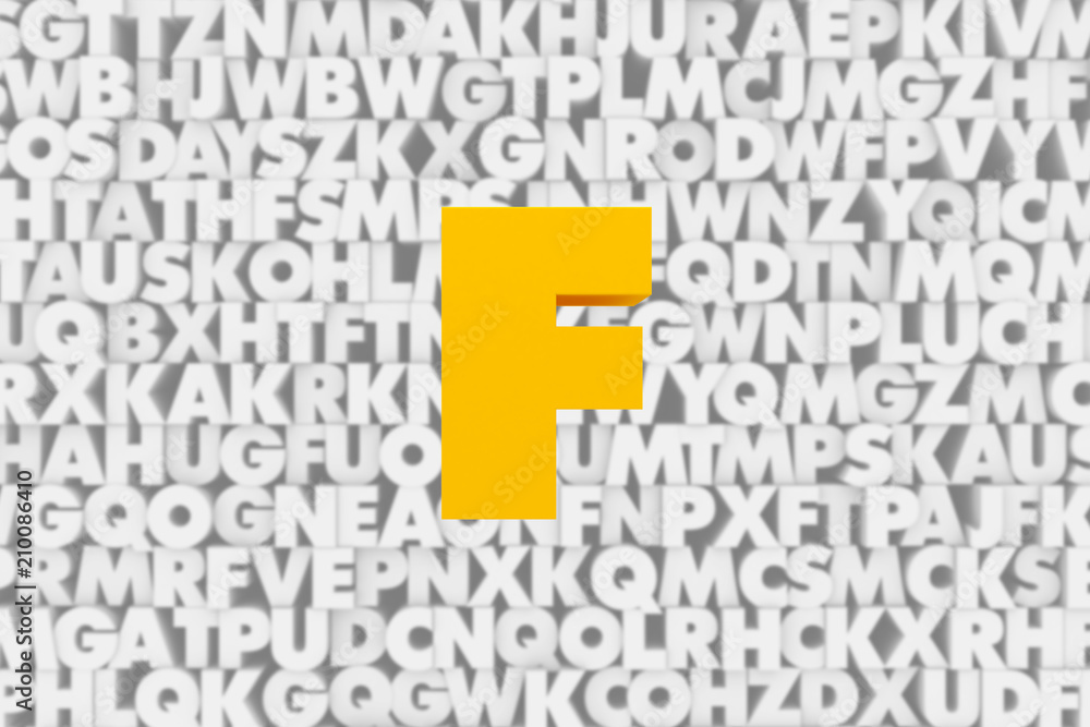 F new style orange color 3d letter and white random letter background ...