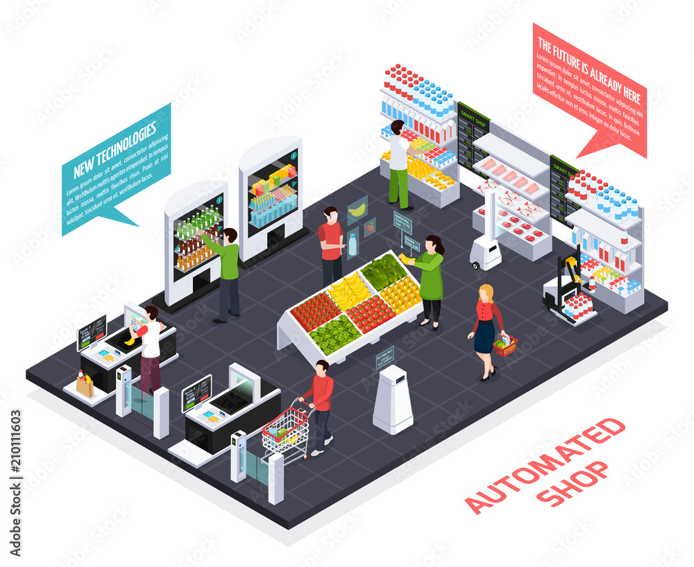 Automated Shop Isometric Composition Stock Vector | Adobe Stock