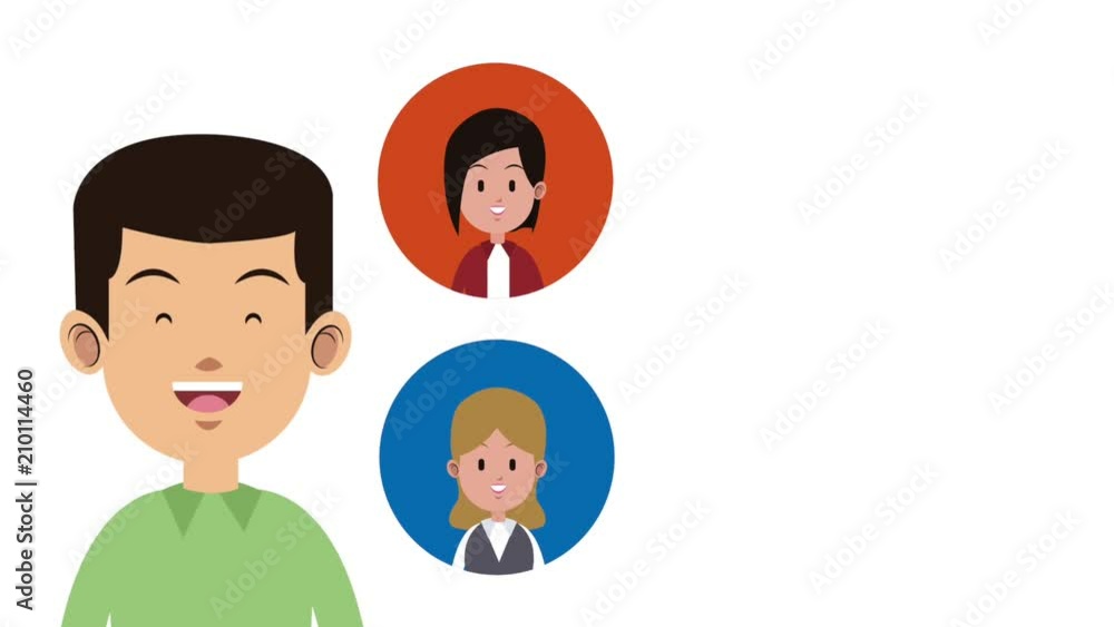 Young people smiling on round frames High definition colorful animation ...