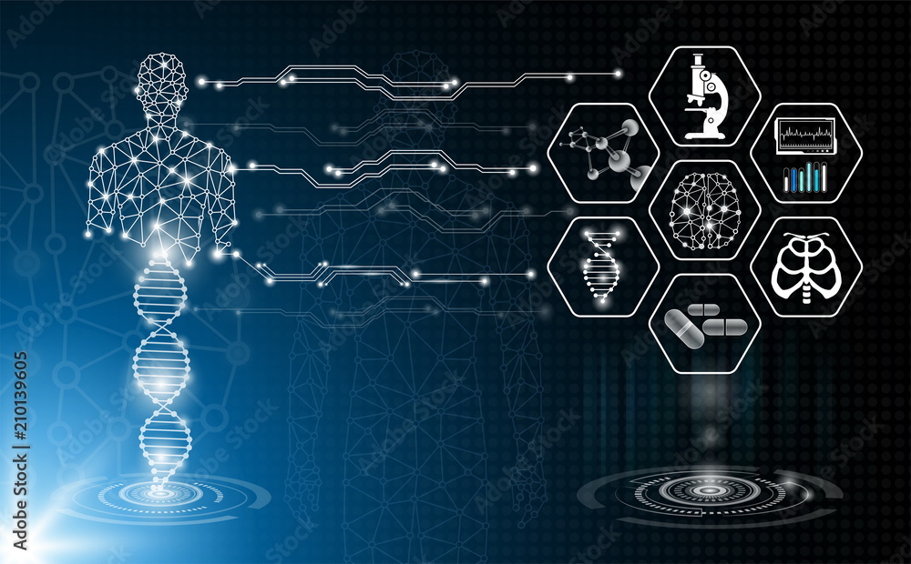 abstract background technology concept in blue light,human body heal ...