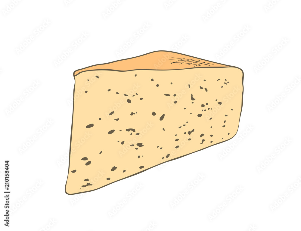 Vector illustration, isolated triangularly cut yellow piece of cheese ...