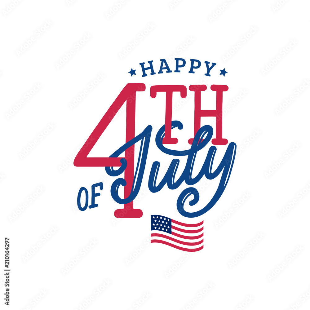 Happy Fourth of July, hand lettering.Vector inscription for greeting ...
