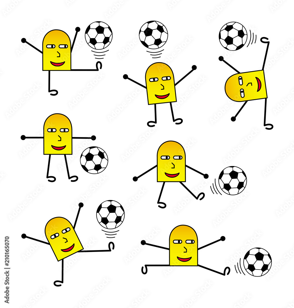 Cartoon little men - players in football (soccer). In yellow-orange ...