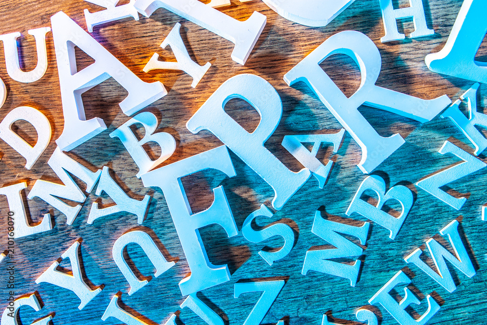 Relief letters. Alphabet. White letters of the English alphabet ...