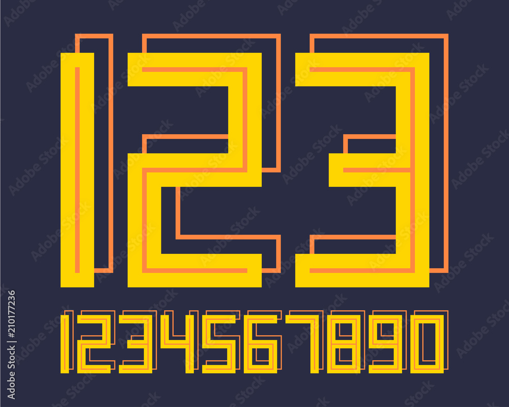 Geometric font 3d effect design numbers Space futuristic style Vector ...