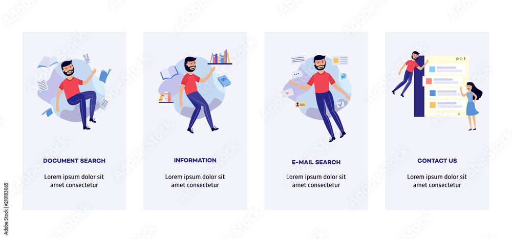 People in information surroundings banners set - smiling flat cartoon ...