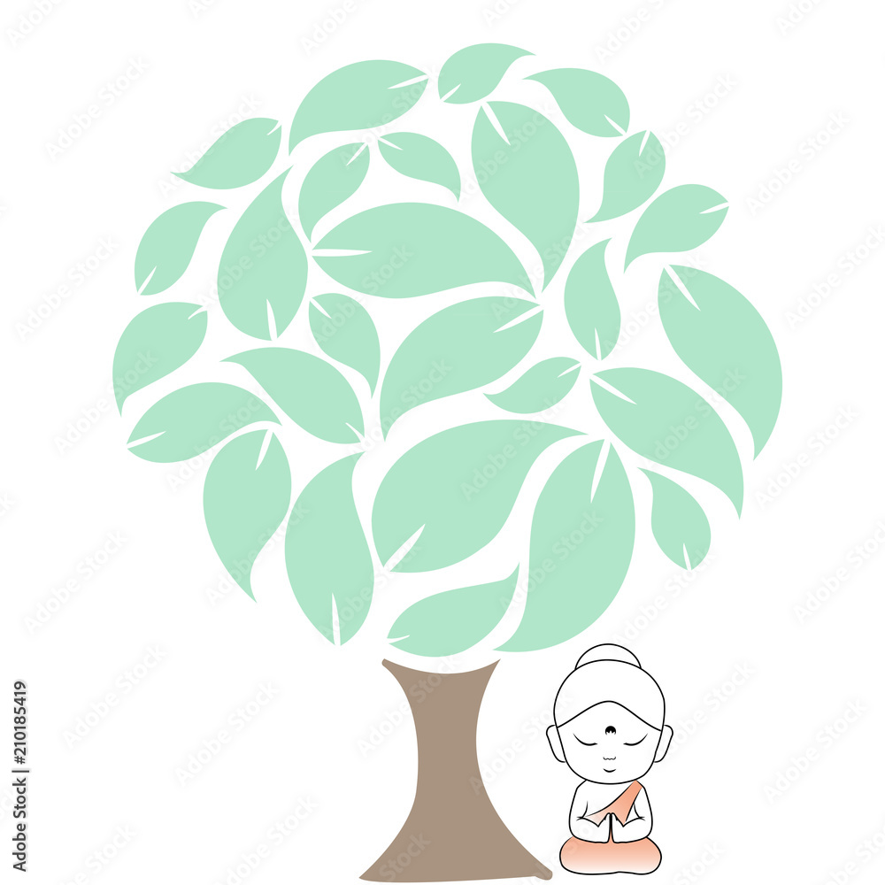 Buddha meditating under a 'Bodhi' (sacred fig tree) tree, under which ...