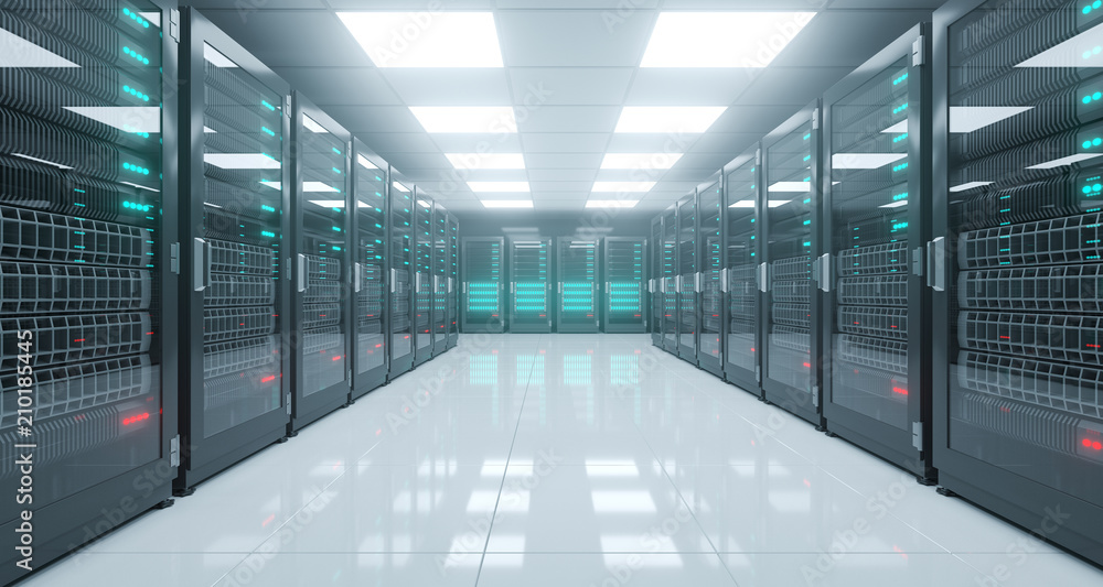 Big High Tech Server Data Center With Reflective Floor And A Lot Of ...