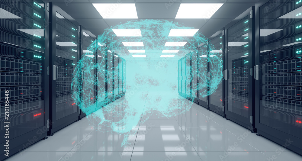 Big High Tech Server Data Center With Reflective Floor And Plexus Brain ...