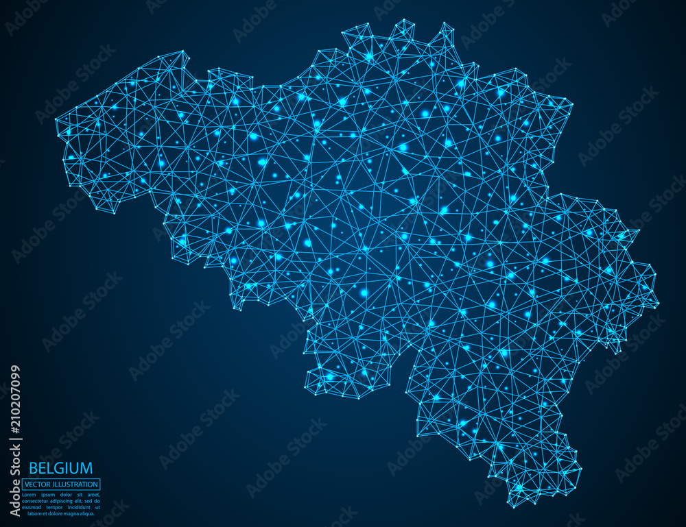 A map of Belgium consisting of 3D triangles, lines, points, and ...