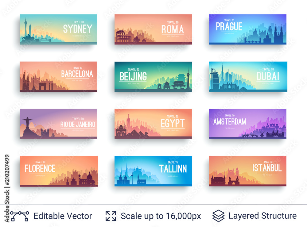 World famous city scapes set. Stock Vector | Adobe Stock