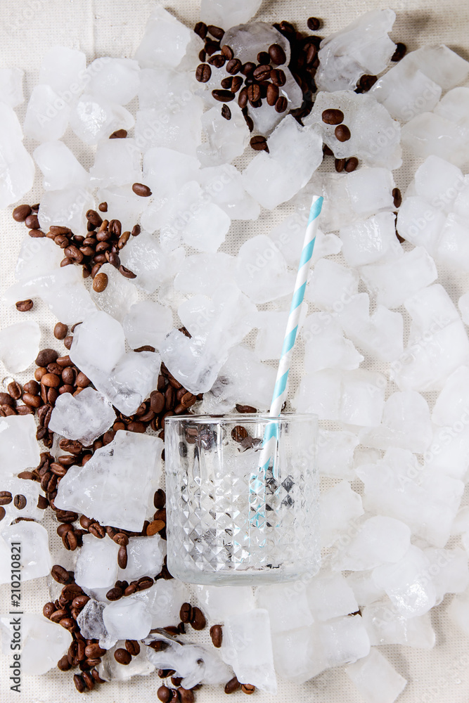 Coffe cocktail frappe making concept. cocktail glass with tube with ...