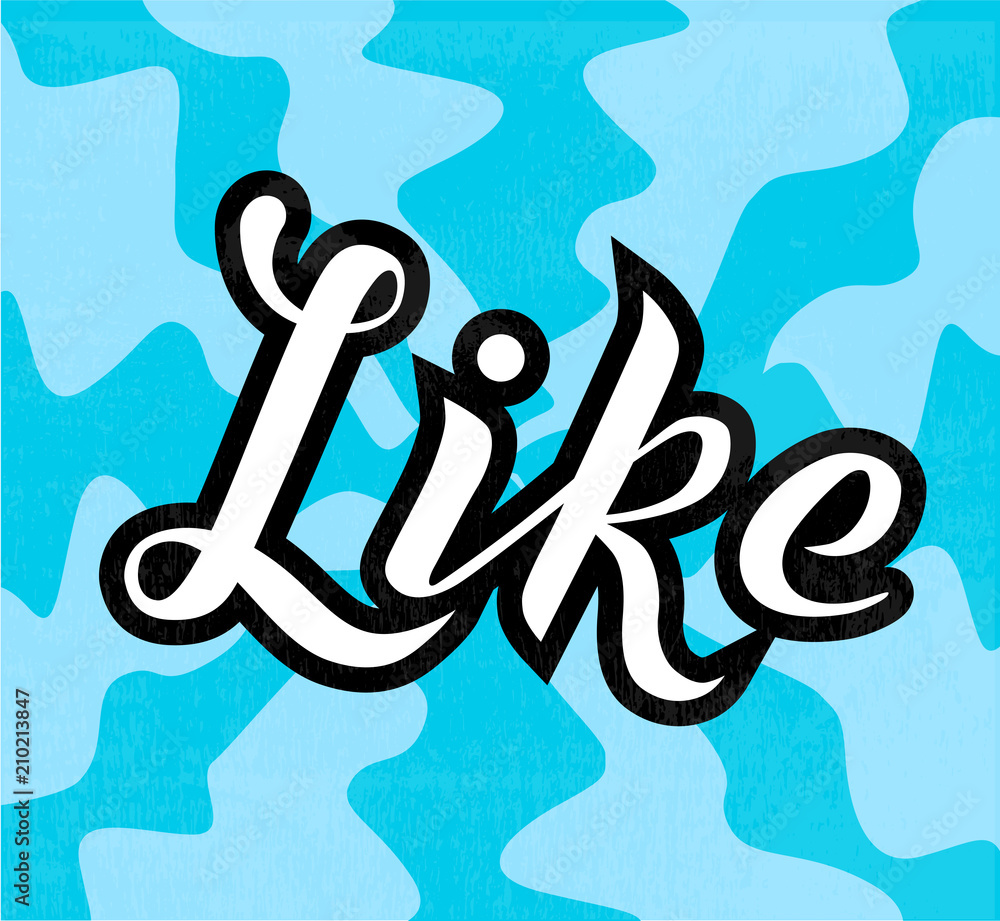 Hand drawn black&white Like lettering vector Illustration on blue ...