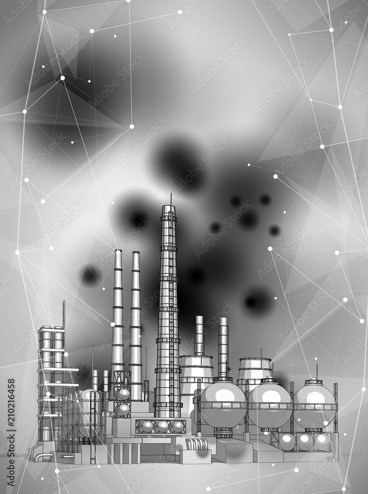 modern chemical manufacturing plant on a gray technological background ...