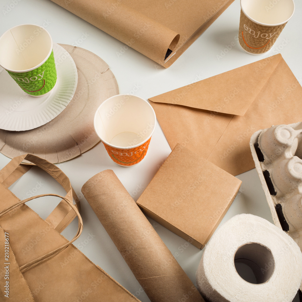 products made from recycled paper. concept: environmental protection ...