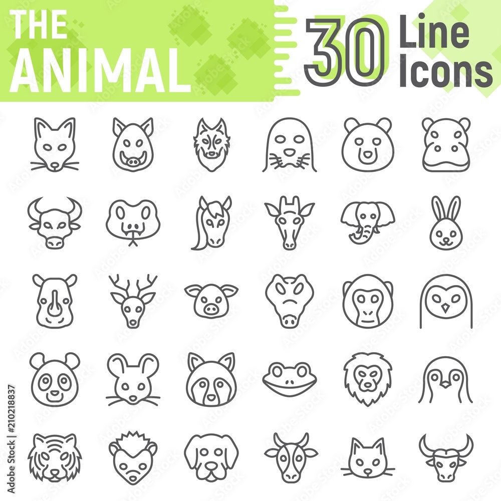 Animal line icon set, beast symbols collection, vector sketches, logo ...