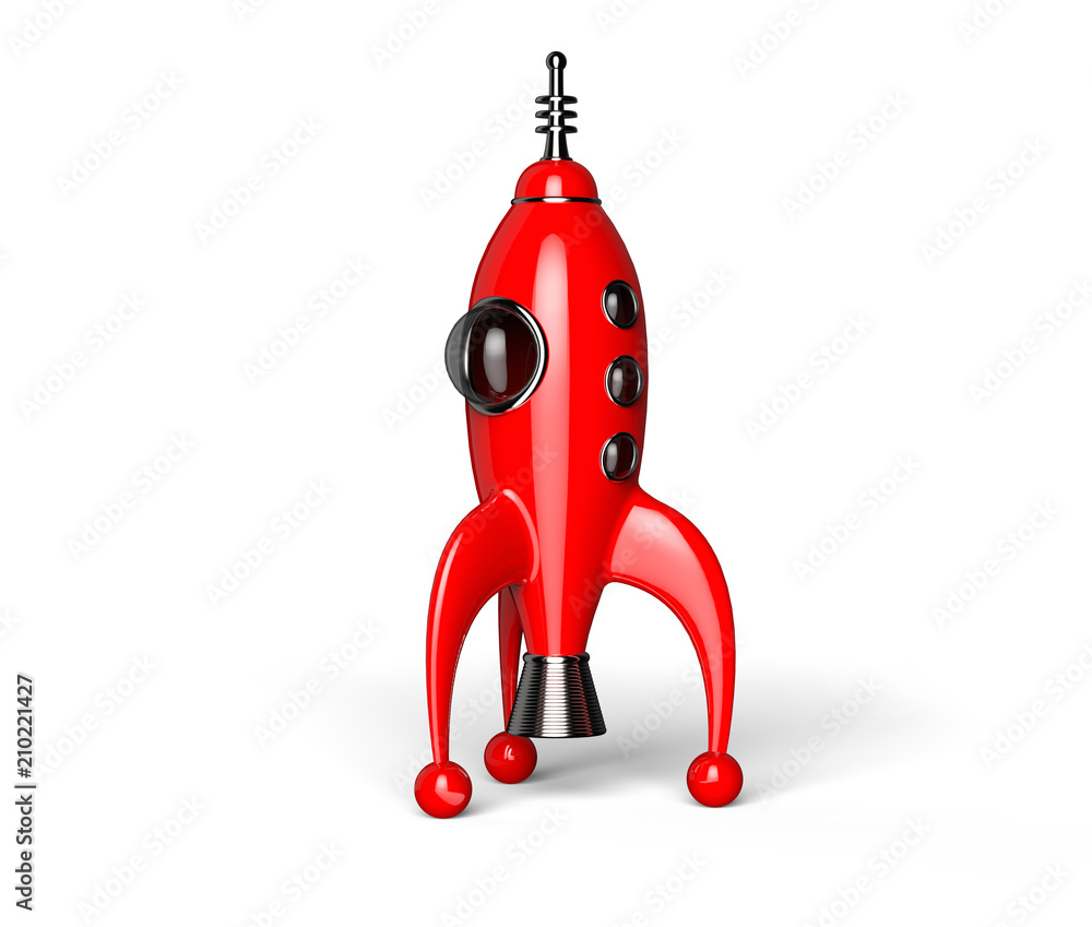 Vintage Red Rocket , style 60 years on white background (3D Rendering ...