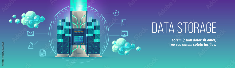Data storage vector illustration of internet server for digital files ...